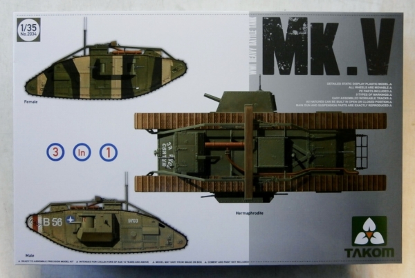 TAKOM 1/35 2034 WWI HEAVY BATTLE TANK Mk.V 3 IN 1 Military Model Kit