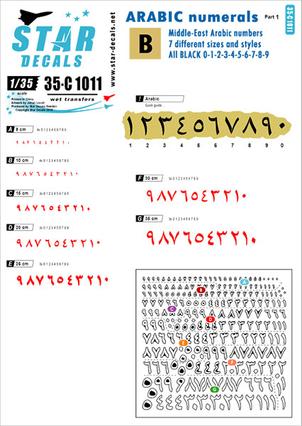 35-C1011 Arabic numerals # 1. Generic BLACK numbers in 7 sizes and styles