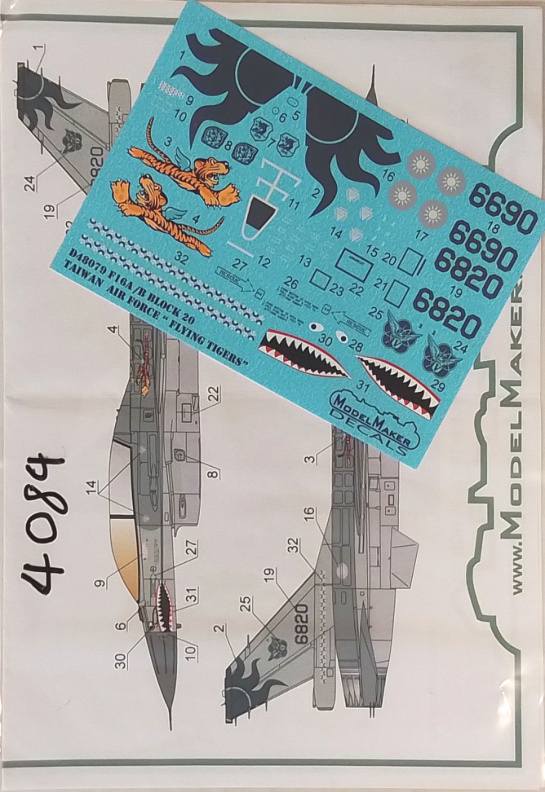 4084 MODEL MAKER DECALS D48079 F16A/B BLOCK 20 TAIWAN AIRFORCE "FLYING ...