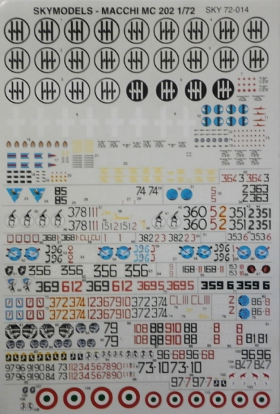 SKY MODELS 1/72 1023. 72014 MACCHI MC 202 Decals