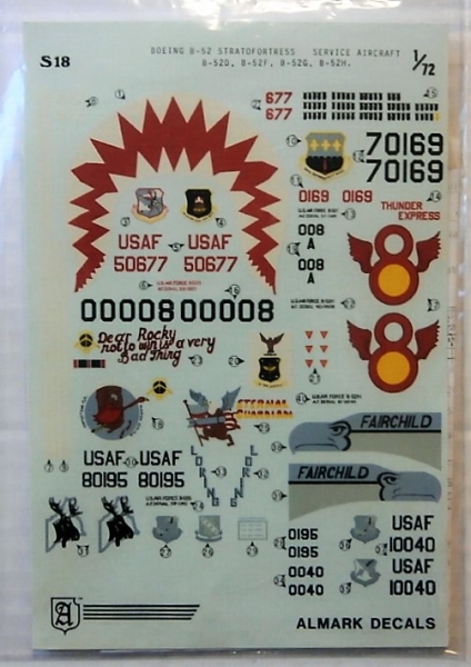 0 1/72 829. 18 BOEING B-52 STRATOFORTRESS SERVICE AIRCRAFT Decals
