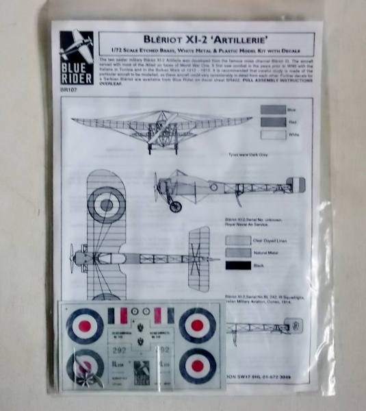 BLUE RIDER 1/72 107 BLERIOT XI-2 ARTILLERIE Vacform Model Kit