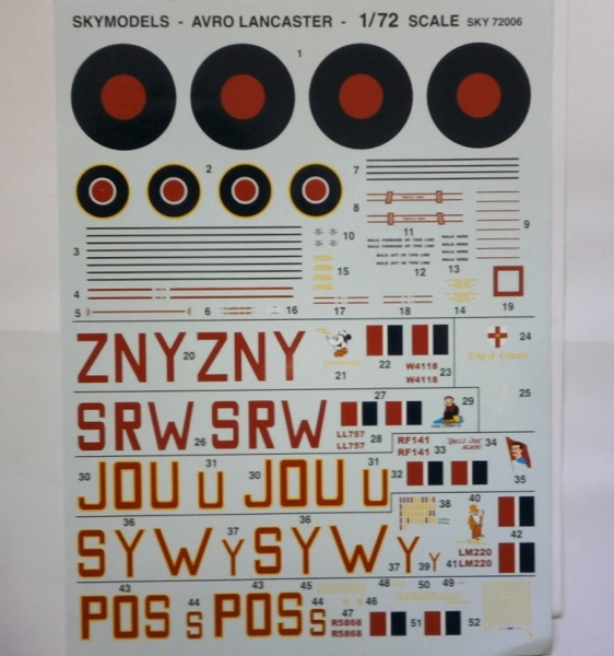 SKY MODELS 1/72 996. 72-006 AVRO LANCASTER Decals