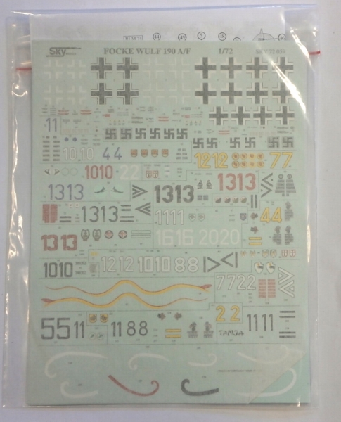 SKY MODELS 1/72 1350. 72059 FOCK WULF FW 190 A/F Decals
