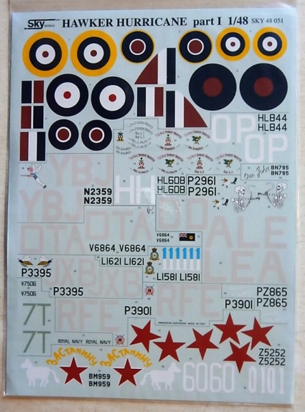 SKY MODELS 1/48 555. 48-051 HAWKER HURRICANE PT1 Decals