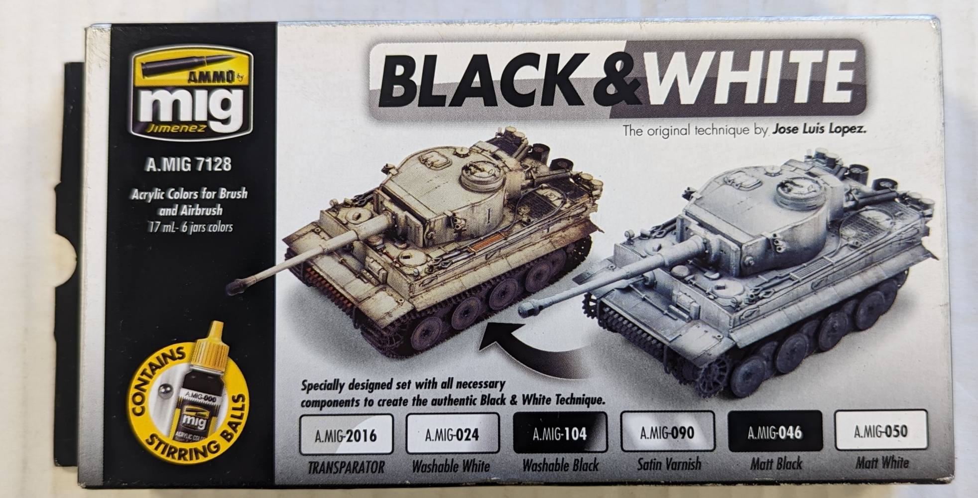 Model Paint Kits | Ammo By Mig Jimenez 7128 Black & White Model Kit ...