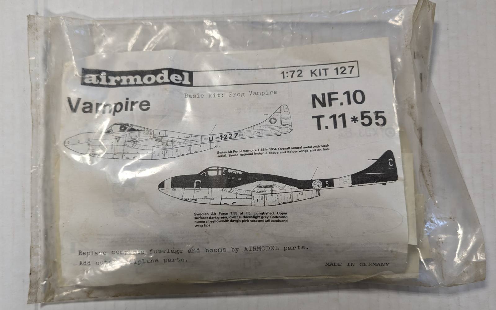 AIRMODEL 1/72 127 VAMPIRE NF.10 T.11 55 CONVERSION Vacform Model Kit