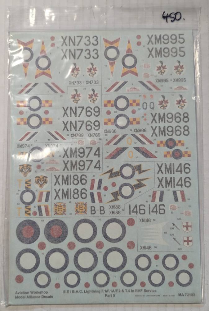 MODEL ALLIANCE 1/72 450. 72183 EE LIGHTNING F1 F1A F2 & T4 PART5 Decals