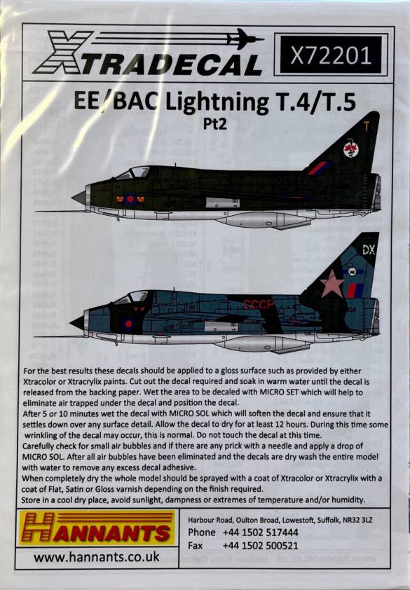 4402 X72201 XTRADECAL EE/BAC LIGHTNING T.4/T.5 PT2