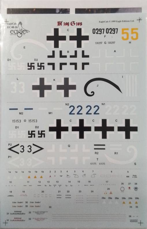 Discount Decals 4472 Eagle Cals Ec48-16 Bf 109 G-10s Model Kit ...