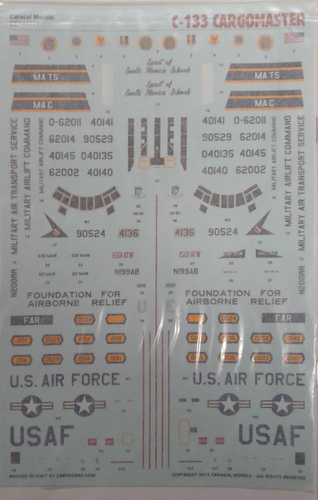 5703 CD72021 C-133 CARGOMASTER DECALS CARACAL MODELS